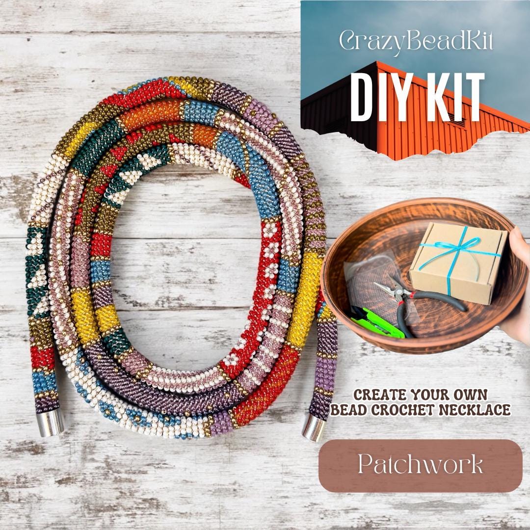 DIY Patchwork Bead Crochet Necklace Kit – Colorful Bead Rope Jewelry ...