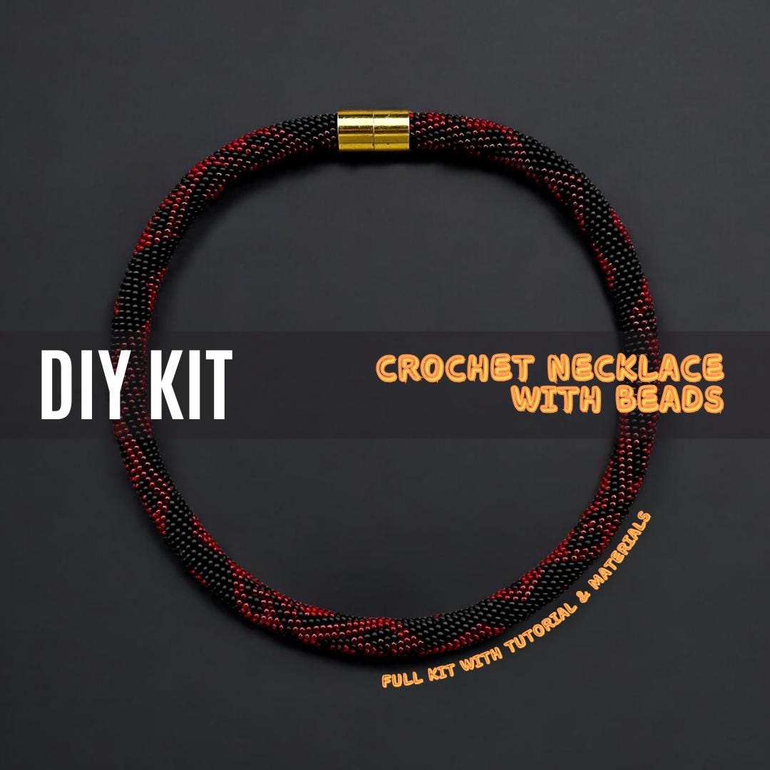 DIY Kit for Red Black Bead Crochet Necklace, Craft Your Own Stunning ...