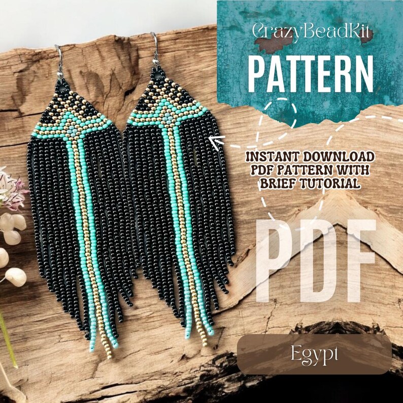 PDF Pattern for Black Egypt Inspired Beaded Earrings, Handmade Elegant ...