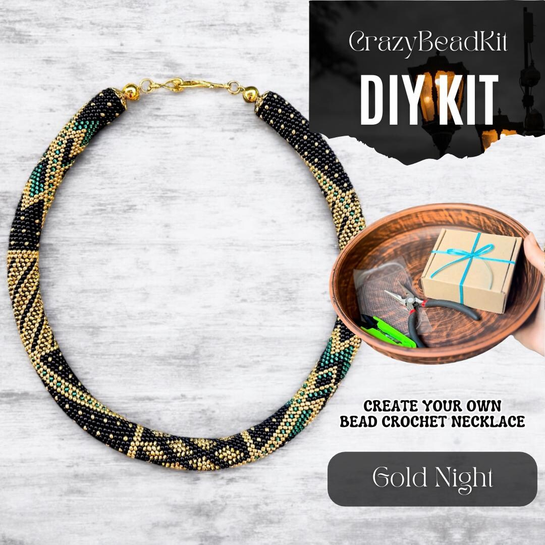 DIY Beaded Crochet Necklace Kit, Elegant Gold Night Jewelry Making Kit ...