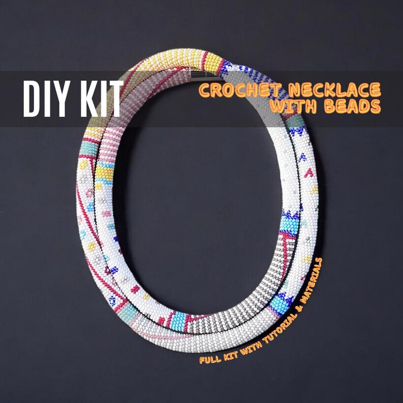 Bead Crochet Necklace DIY Kit | Handmade Jewelry Craft | White With ...