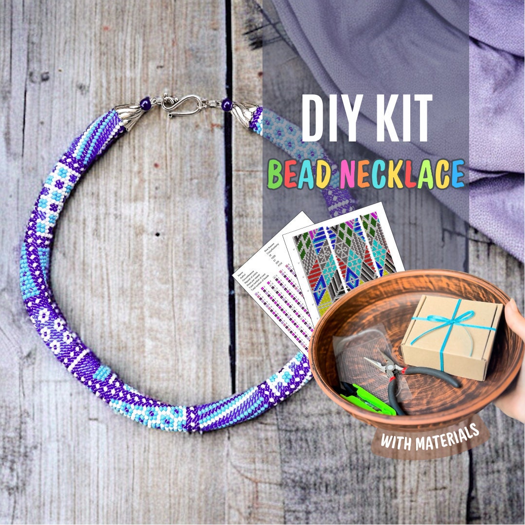 Bead Crochet Necklace DIY Kit, Purple Blue Rope Craft Kit + Tutorial - Etsy