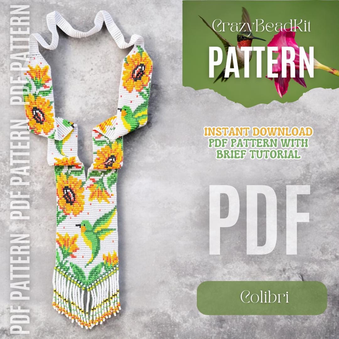 PDF Bead Loom Necklace Pattern, Sunflower Garden Colibri Bird Craft ...
