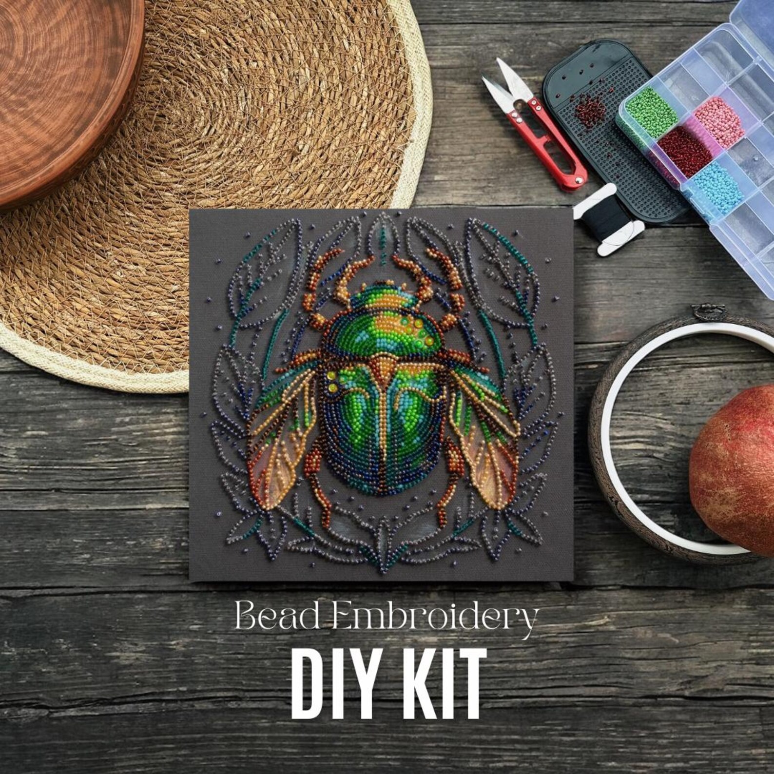 DIY Bead Embroidery Kit Emerald Beetle – Create Unique Handmade Beaded ...