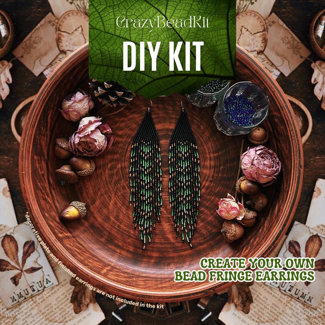 DIY Green Black Dragon Inspired Fringe Earrings Kit, Handmade Beaded ...