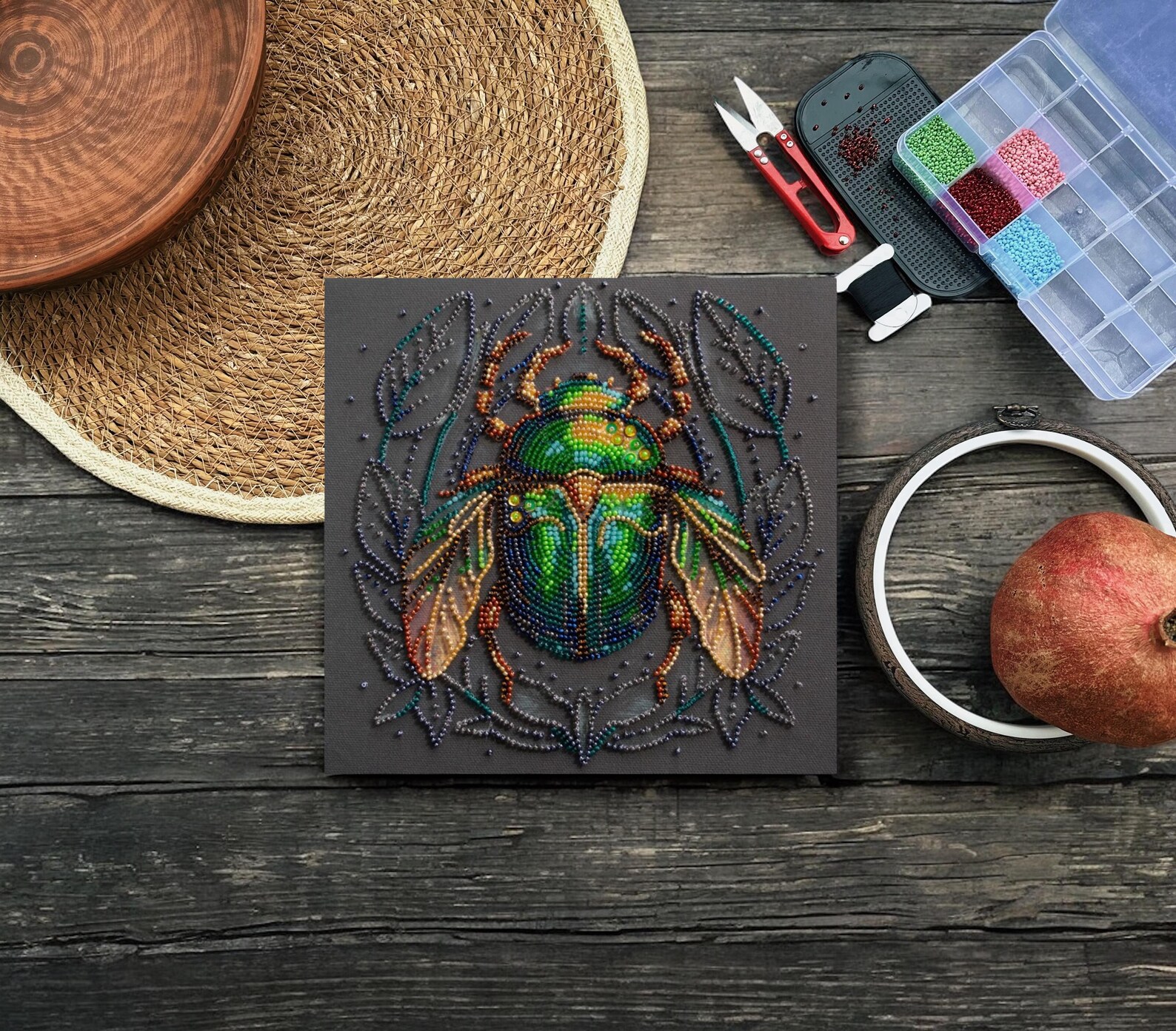 DIY Bead Embroidery Kit Emerald Beetle – Create Unique Handmade Beaded ...