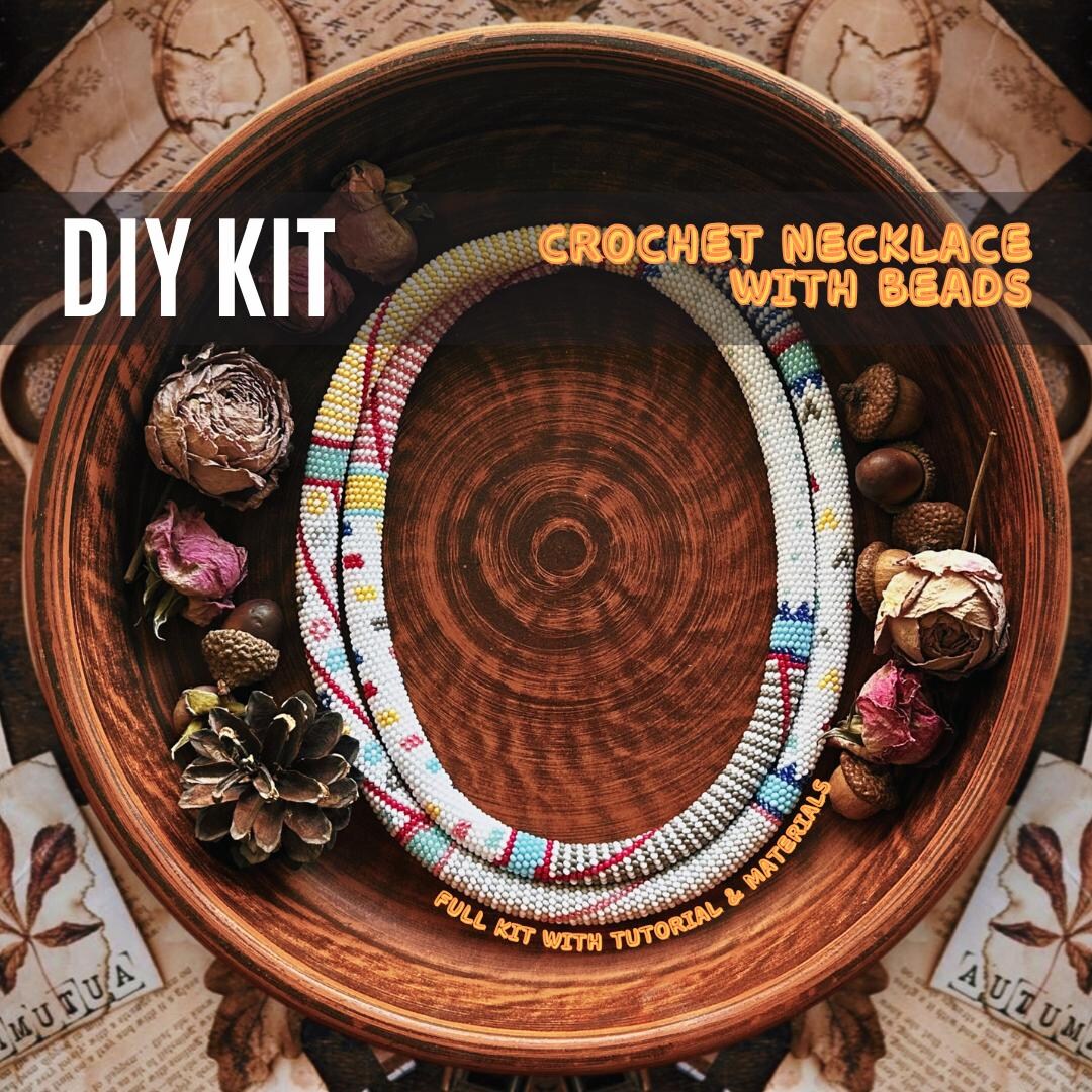 Bead Crochet Necklace DIY Kit | Handmade Jewelry Craft | White With ...