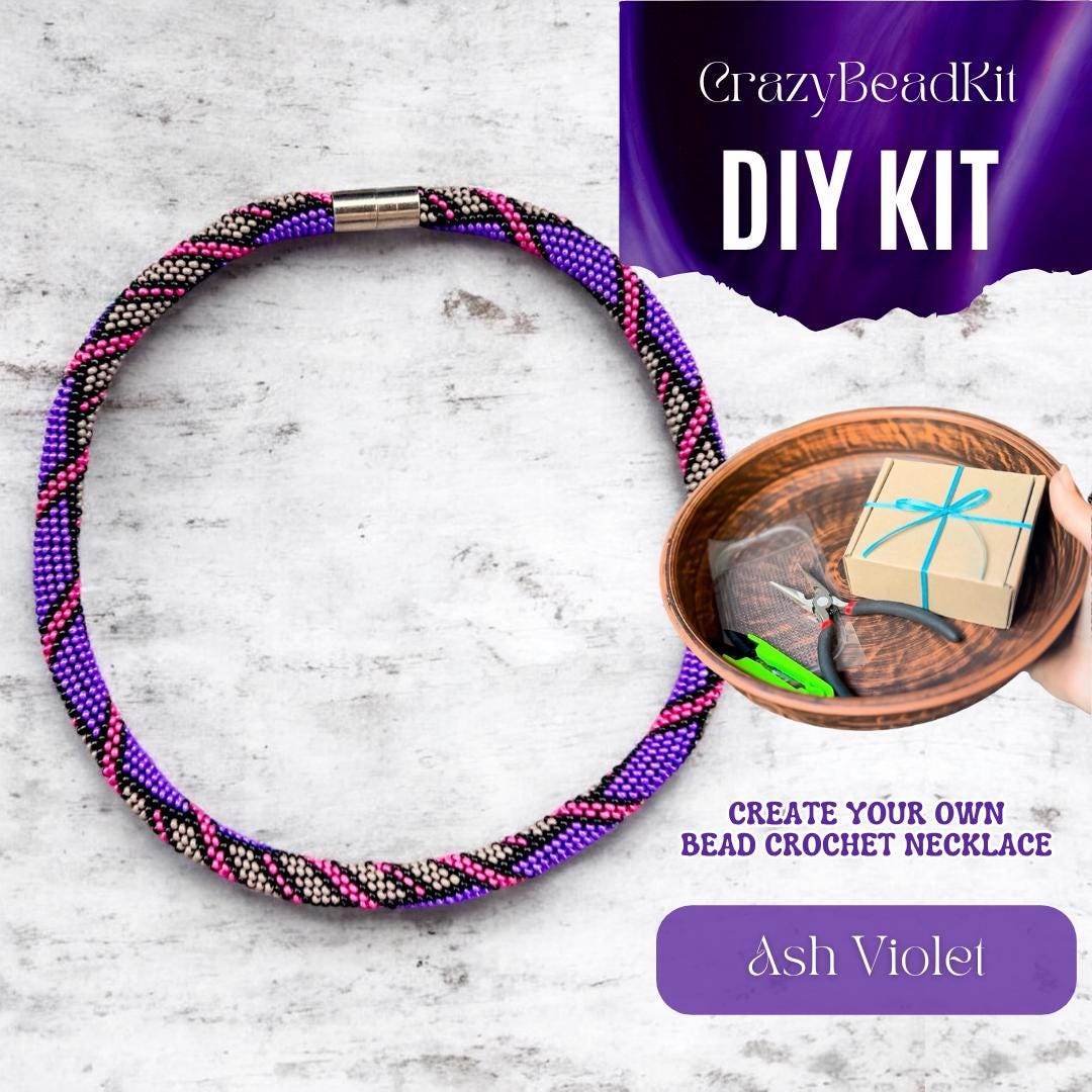 DIY Bead Crochet Necklace Kit: Create Purple Beaded Rope Necklace With ...