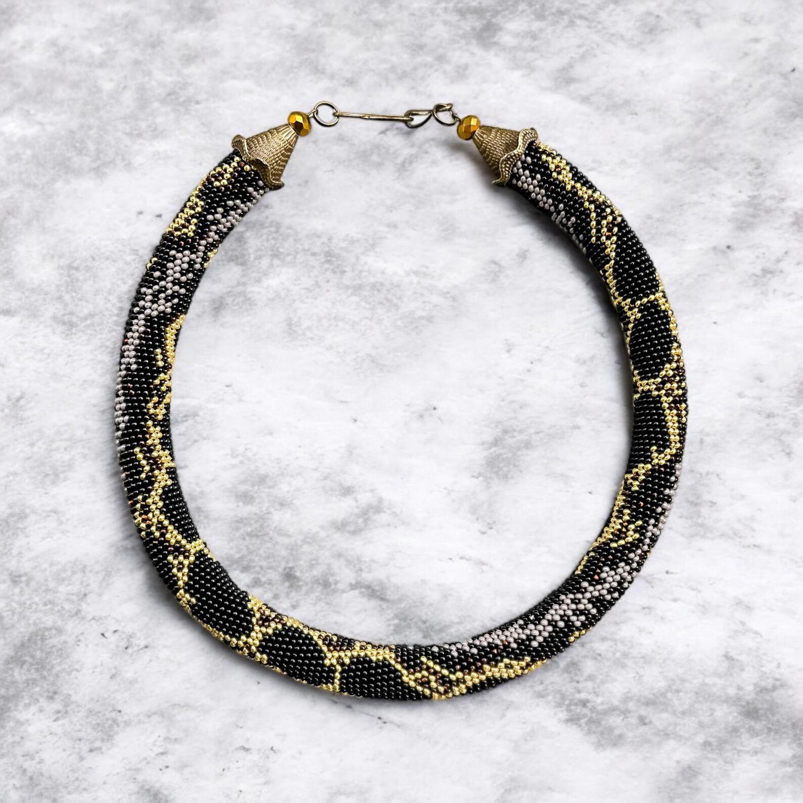 DIY Black Python Beaded Necklace Kit, Bead Crochet Rope Reptile Pattern ...