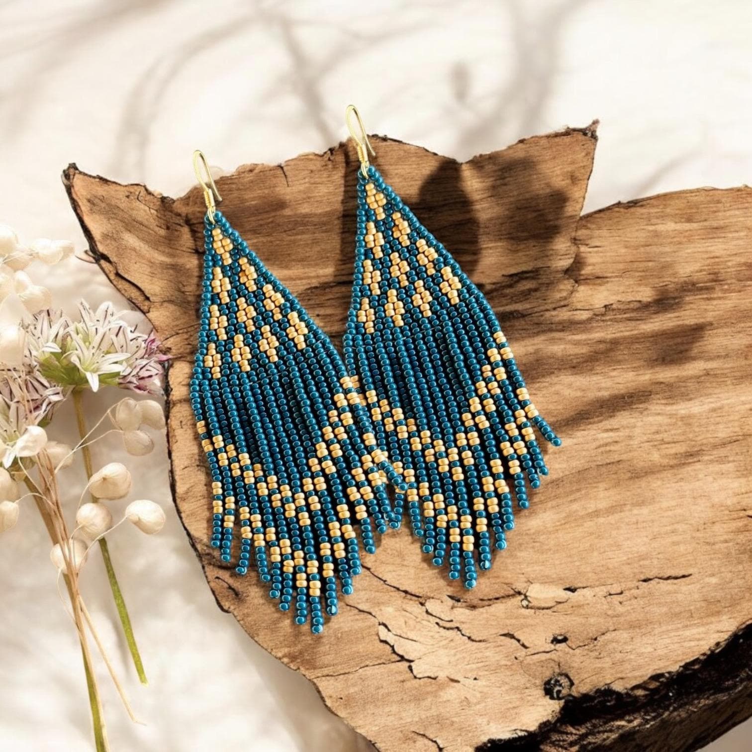 PDF Beaded Earrings Pattern, Greece Inspired Elegant Blue Gold Fringe ...