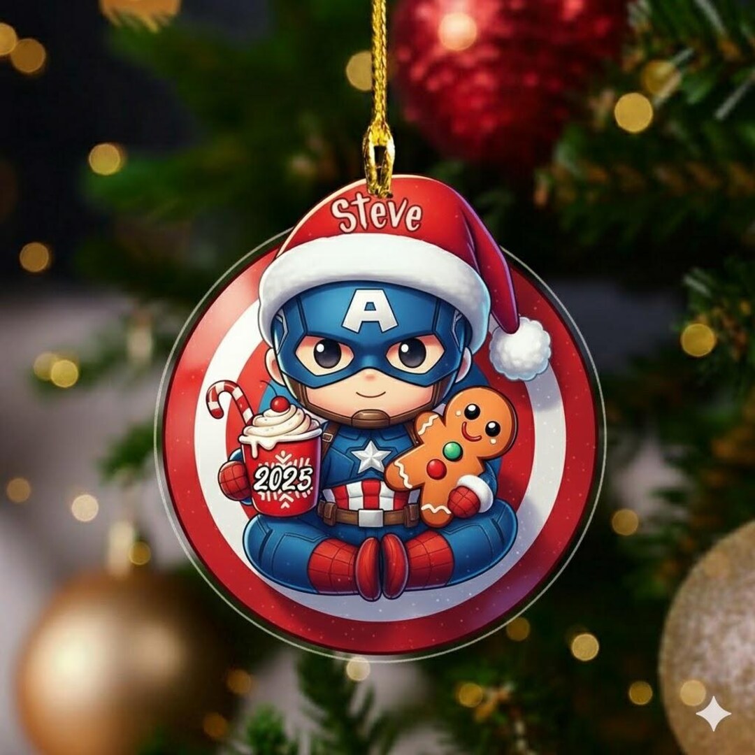 Personalized Captain America Christmas Ornament, Marvel Superhero ...
