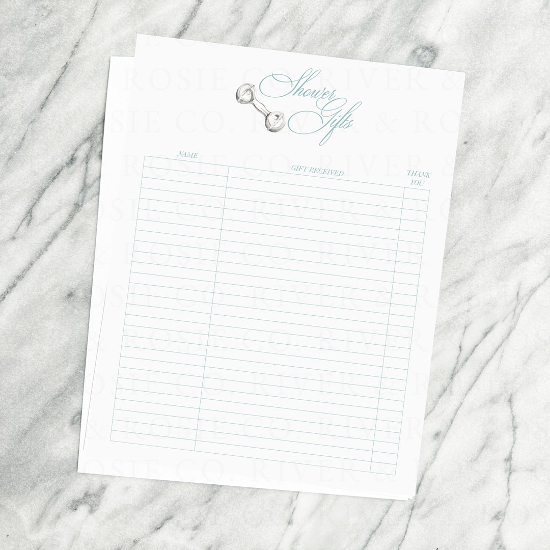 Shower Gift Tracker, Baby Shower Gift Log, Gift List, Instant Printable ...