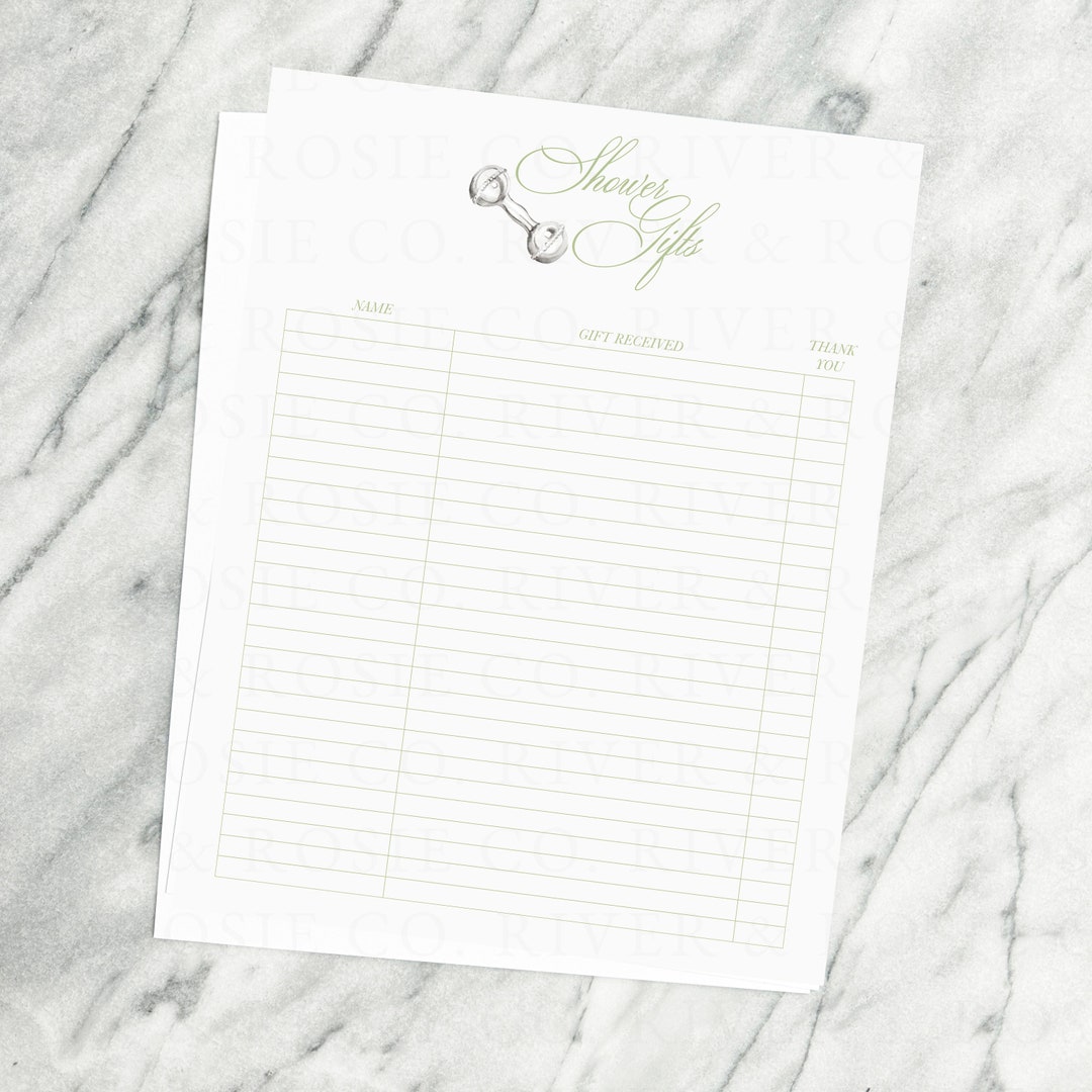 Shower Gift Tracker, Baby Shower Gift Log, Gift List, Instant Printable ...