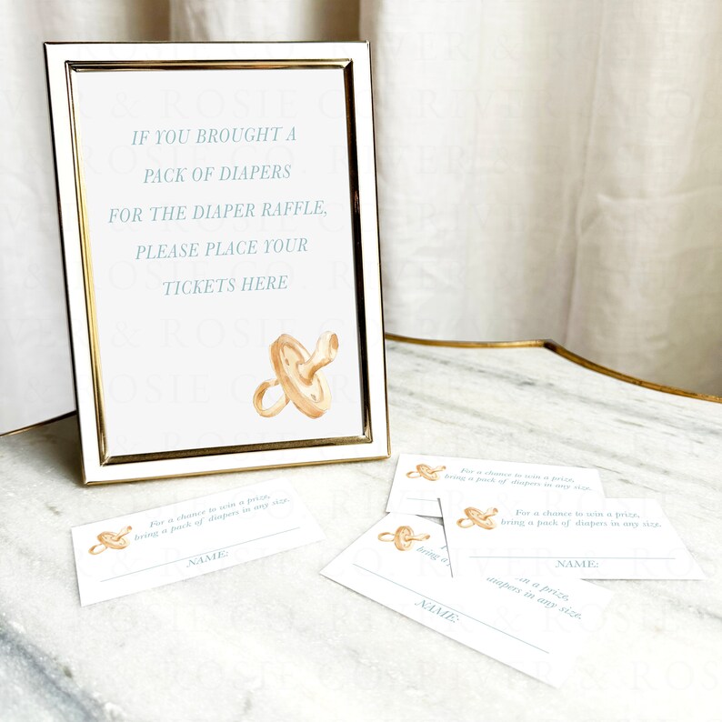 Printable Diaper Raffle Ticket, Baby Shower Sign Set, Blue and White ...