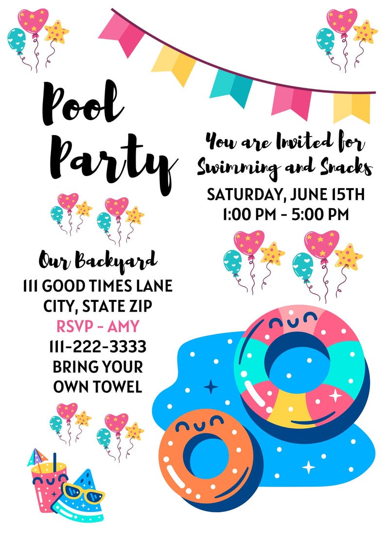 Minimalist Pool Party Invitation, Editable Pool Party Invitation ...