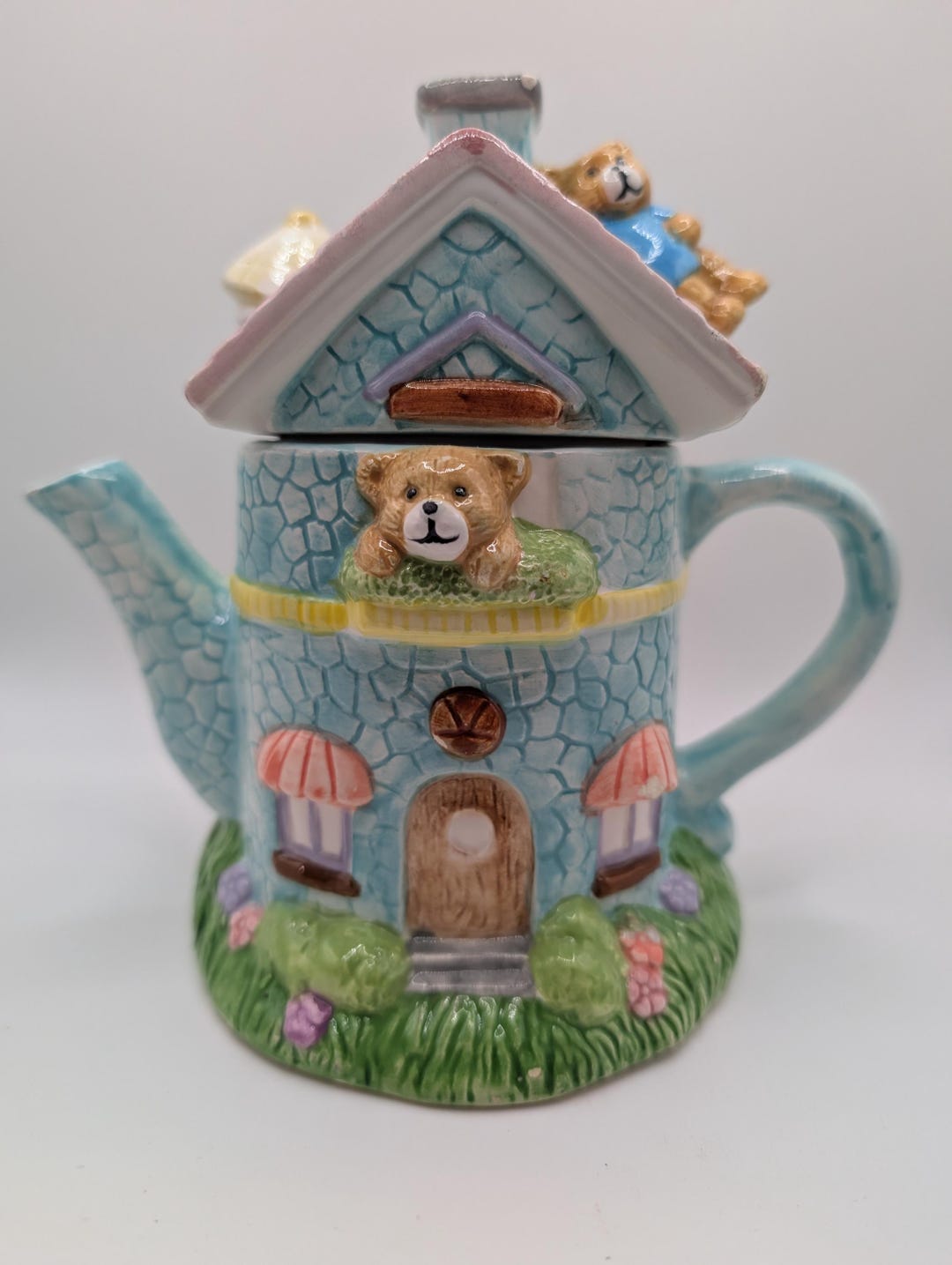 Teddy Bear Cottage Teapot - Etsy