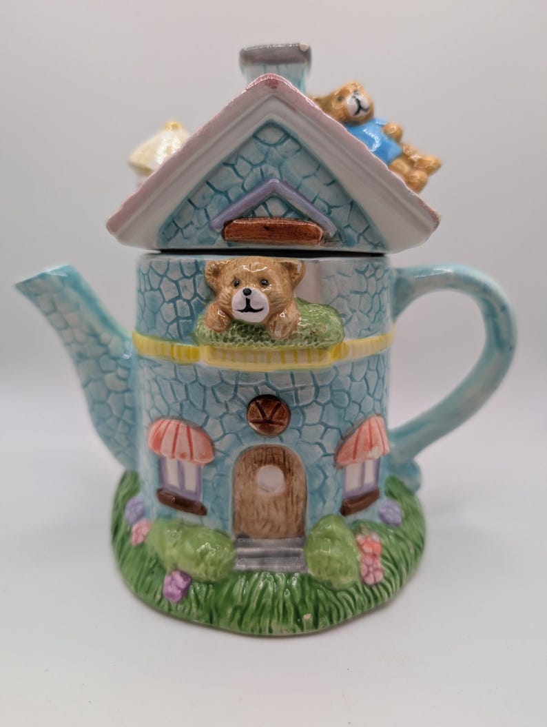 Teddy Bear Cottage Teapot - Etsy