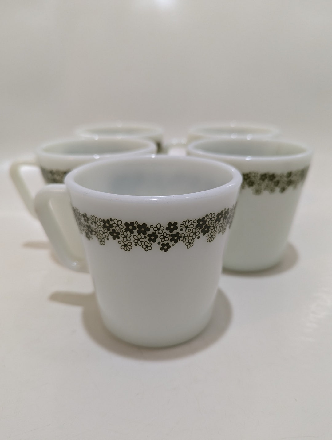 Vintage Pyrex Mug 1410. Set of 5. Spring Blossom. D Handle Milk Glass ...