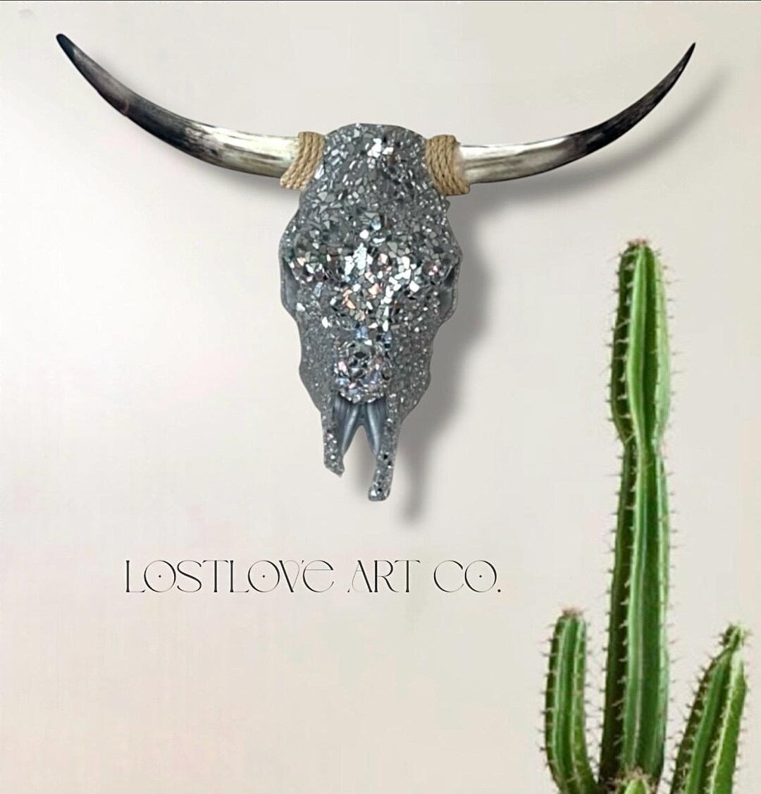 Silver Cow Skull Wall Art: Shabby Chic Farmhouse Decor Western Cowgirl ...