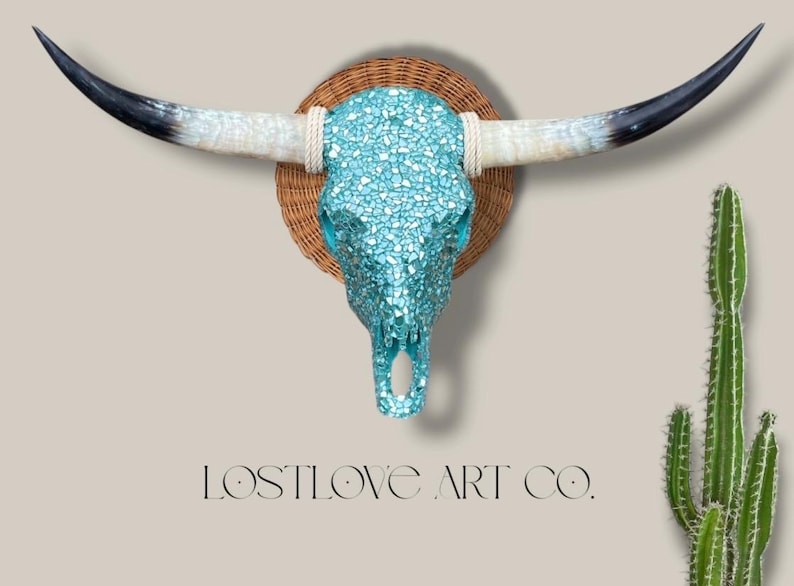 Turquoise Cow Skull Wall Art: Rustic Farmhouse Decor Western Cowgirl - Etsy