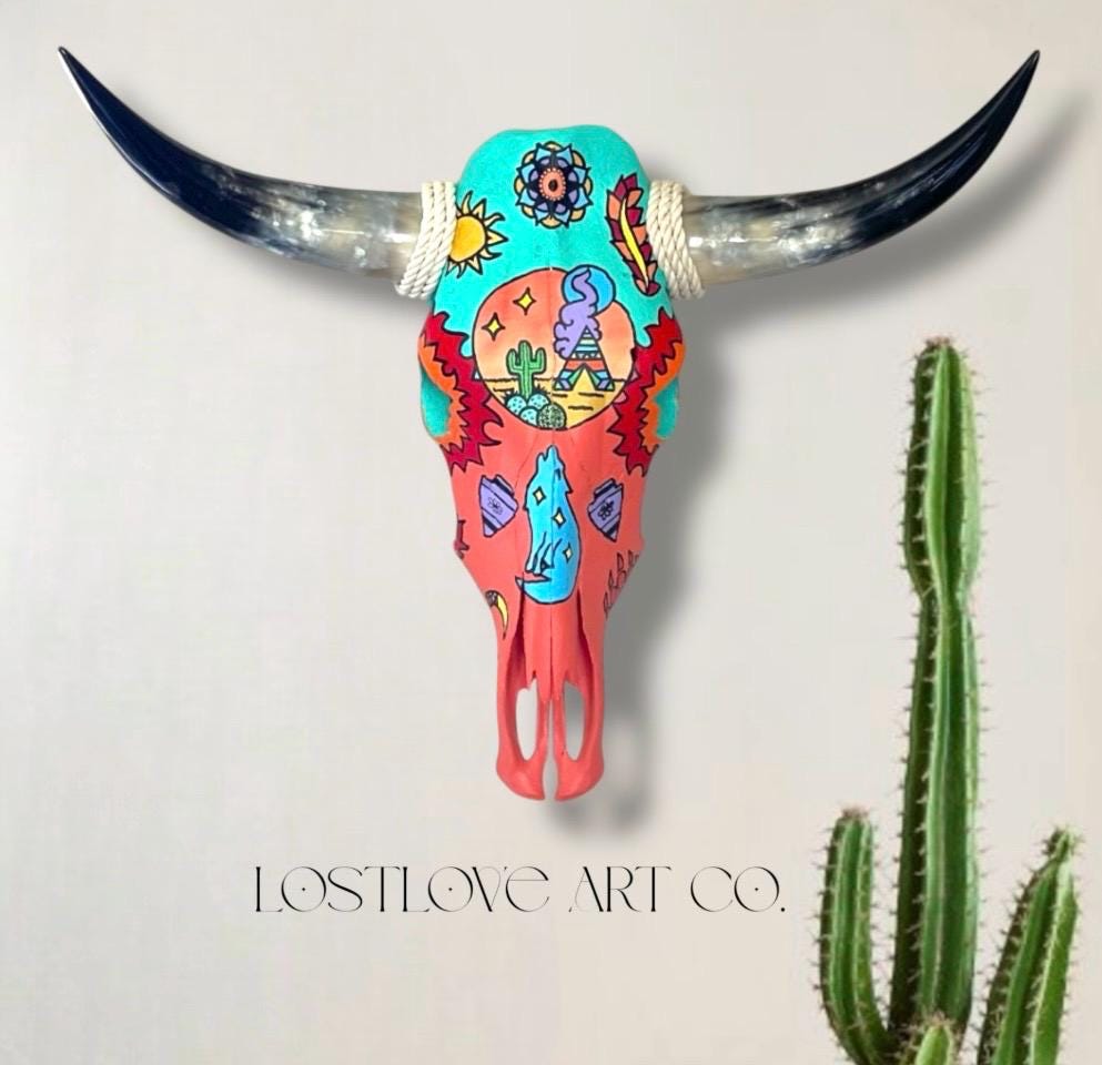 Hand Painted Cow Skull | Wall Art | Home Decor | Taxidermy | Decorated ...