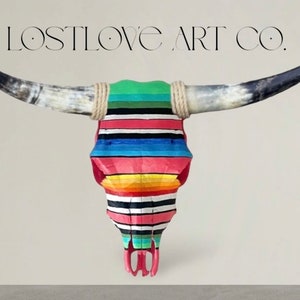 Hand Painted Serape Cow Skull Wall Art: Rustic Farmhouse Decor - Etsy