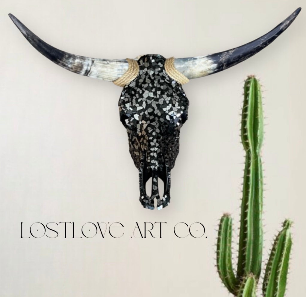 Hand Decorated Black Cow Skull Wall Art: Rustic Farmhouse Decor Western ...