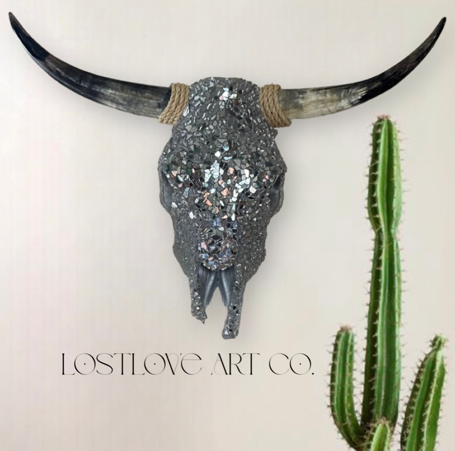 Silver Glass Mirrored Longhorn Steer Cow Skull Custom Hand Decorated ...