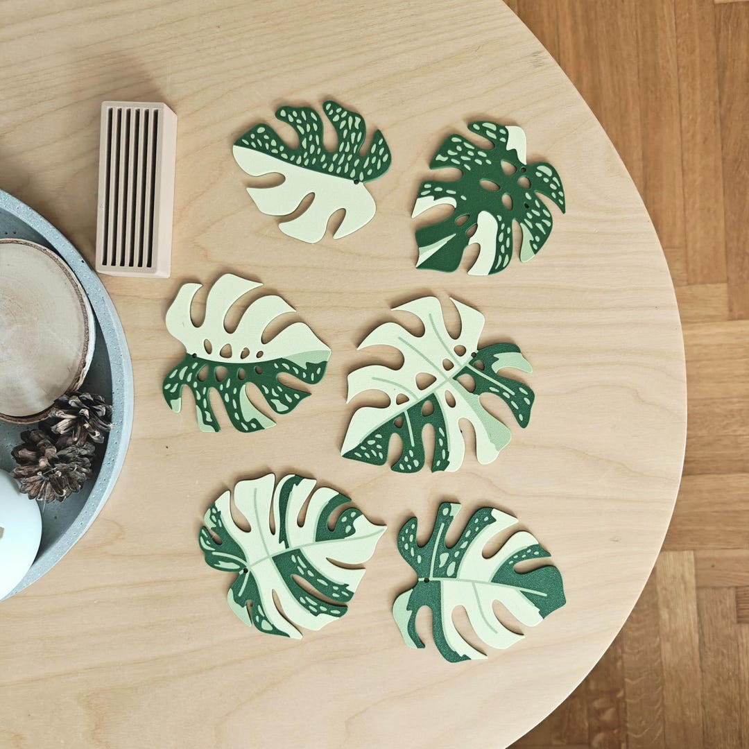 Monstera Thai Constellation Coaster Set, Leaf Coasters With Holder, 3D ...