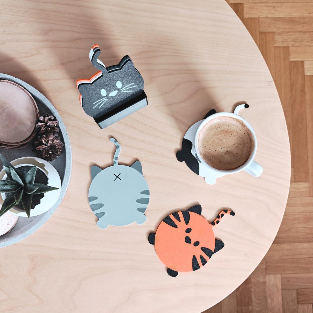 Cat Coaster Set, Double Sided Cute and Funny Kitten Coasters With ...