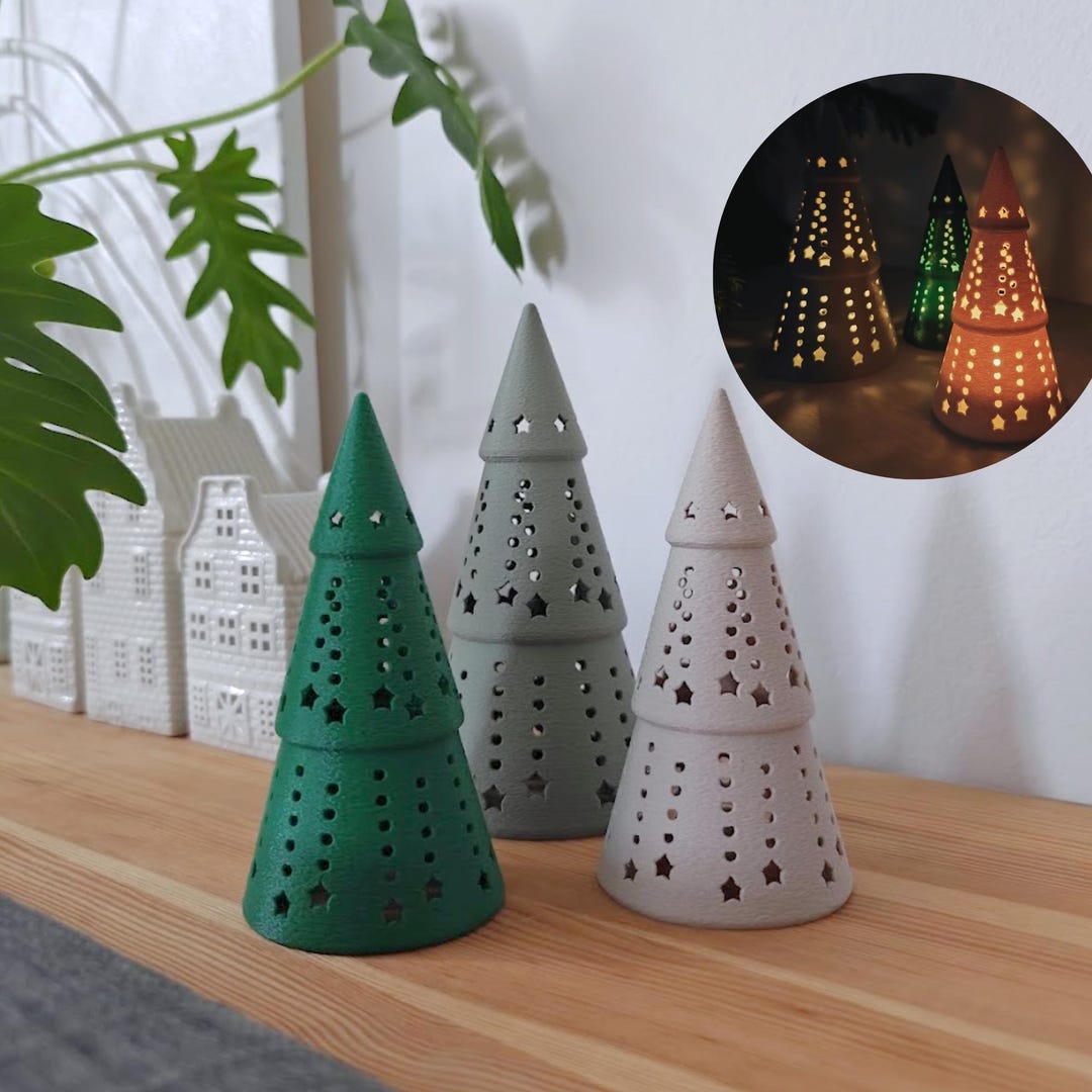 Festive Tree Tealight Shaders, Holiday LED Light Decorations, Christmas ...