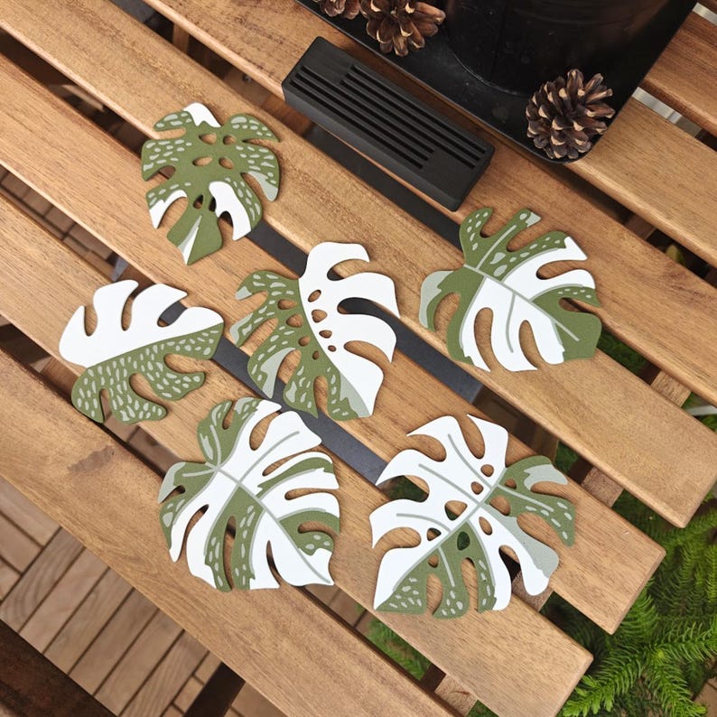 Monstera Thai Constellation Coaster Set, Leaf Coasters With Holder, 3D ...