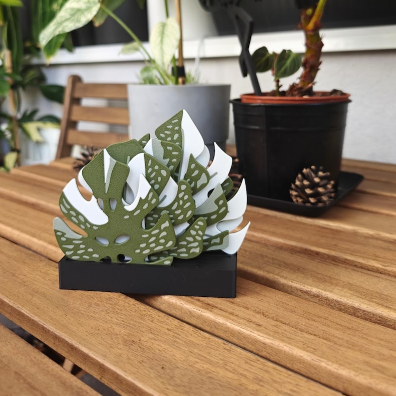Monstera Thai Constellation Coaster Set, Leaf Coasters With Holder, 3D ...