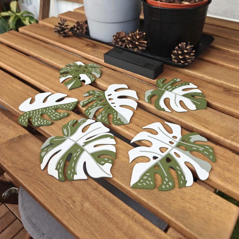 Monstera Thai Constellation Coaster Set, Leaf Coasters With Holder, 3D ...