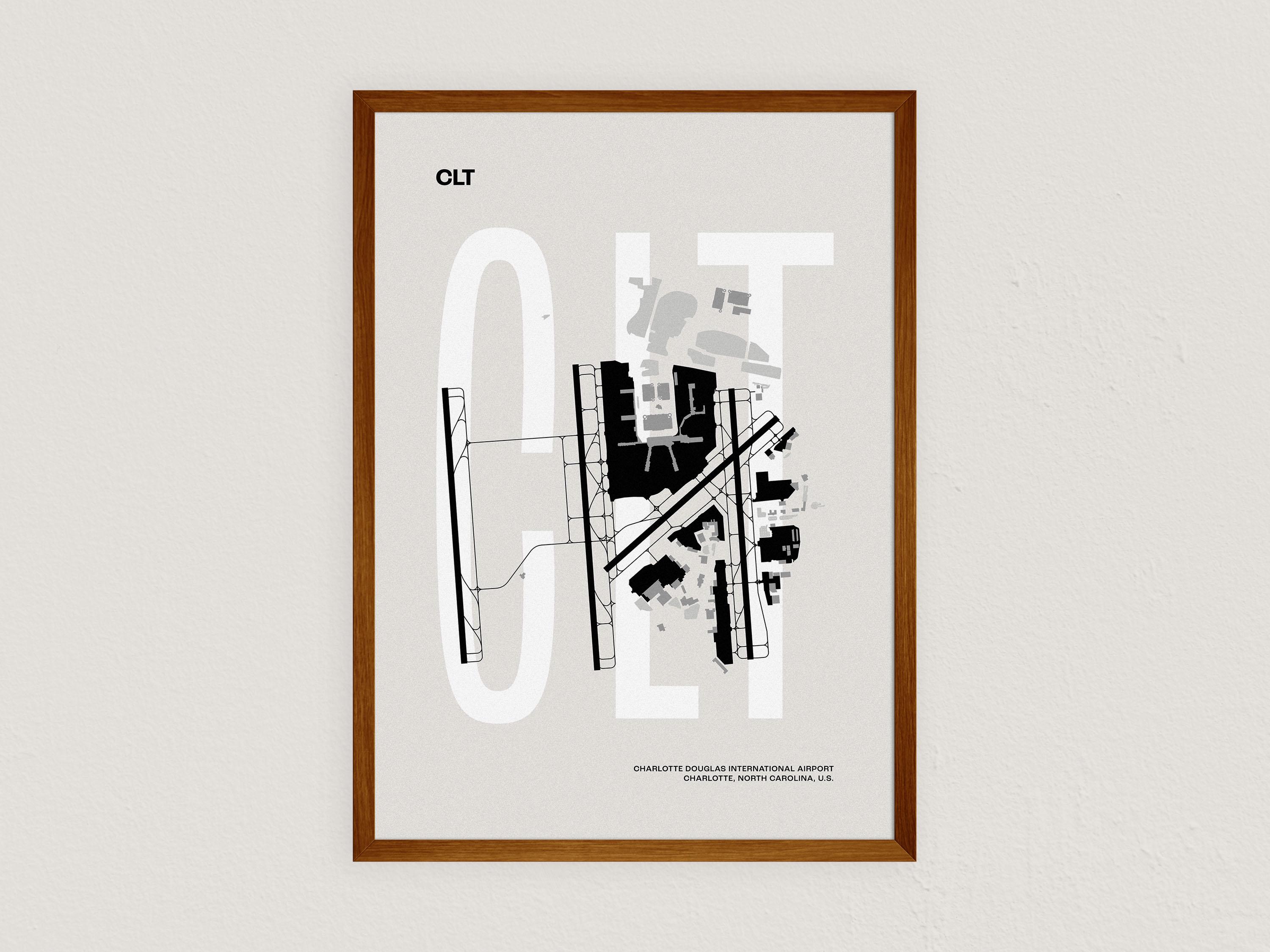 Charlotte Airport Map, CLT Airport Print, North Carolina Travel Art ...