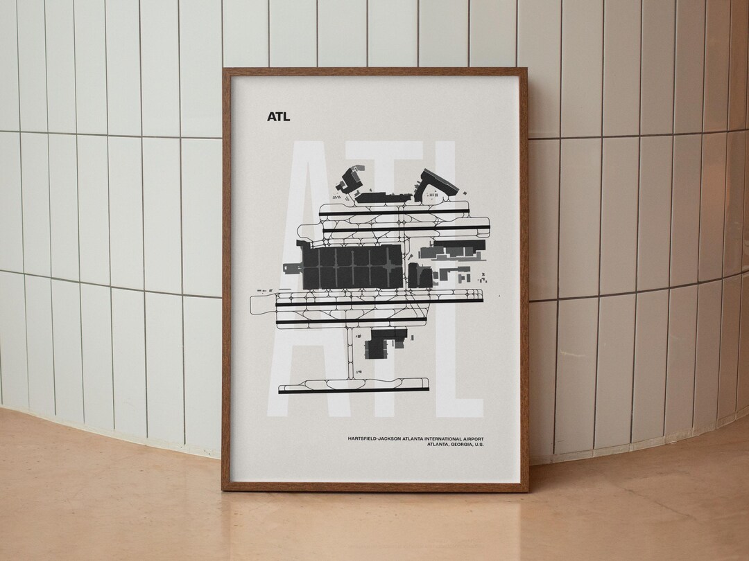 Atlanta Airport Map, Hartsfield Jackson Poster, Georgia Airport Art ...