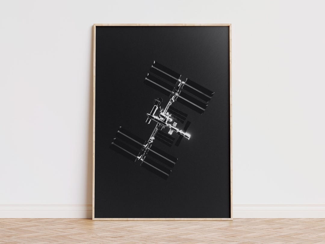 Black and White Space Station Printable Art: Minimalist ISS Poster ...