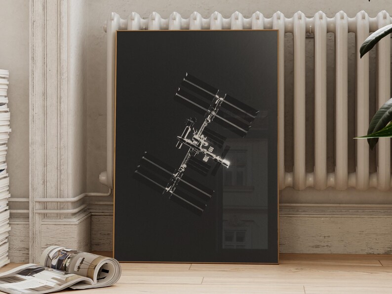 Black and White Space Station Printable Art: Minimalist ISS Poster ...