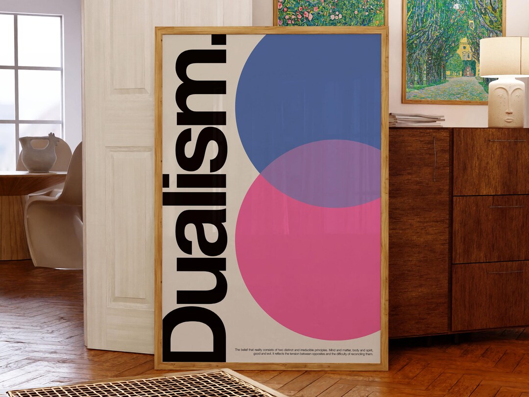 Dualism Art Print, Abstract Philosophy Poster, Pink and Blue Wall Art ...