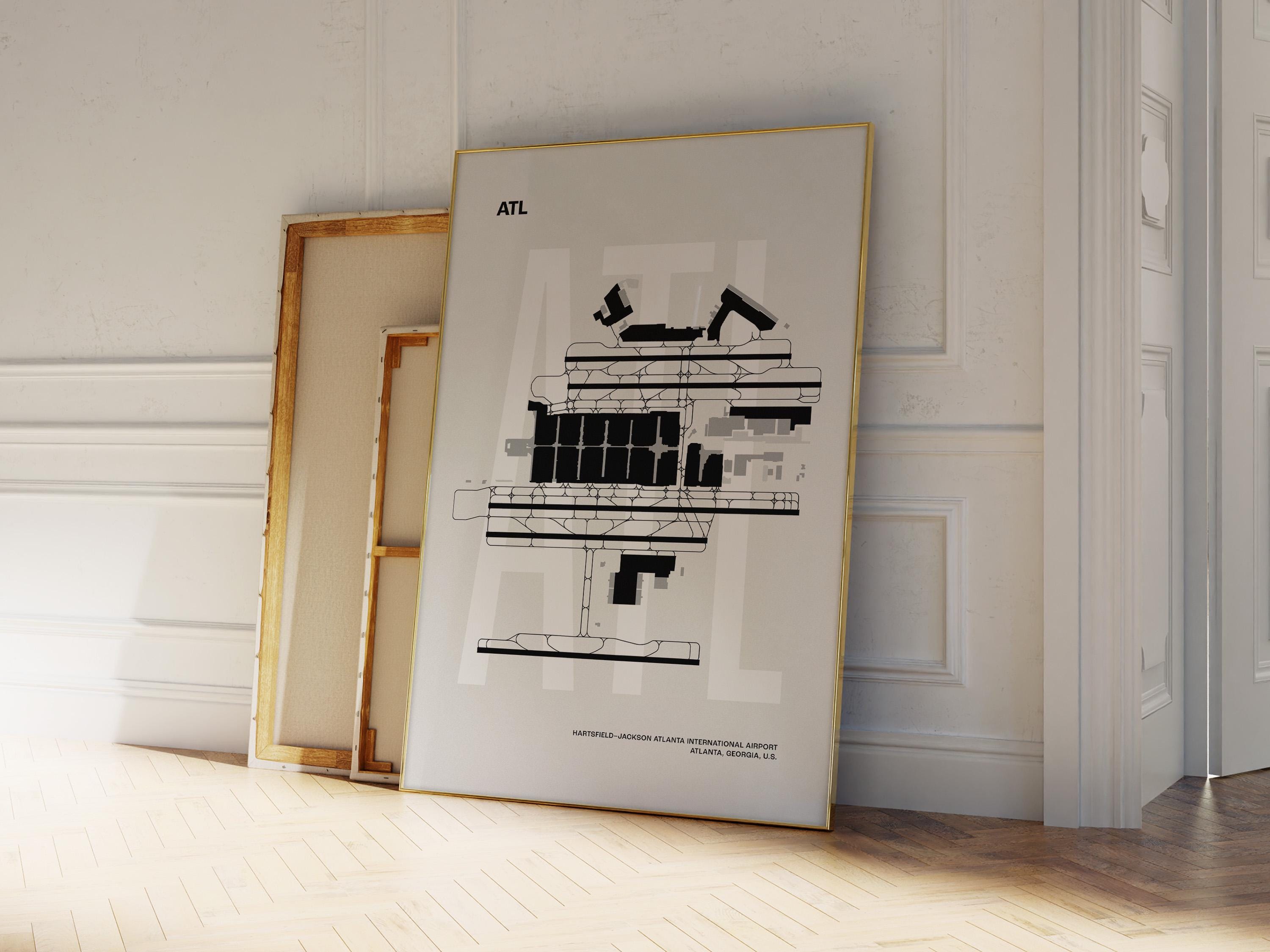 Atlanta Airport Map, Hartsfield Jackson Poster, Georgia Airport Art ...