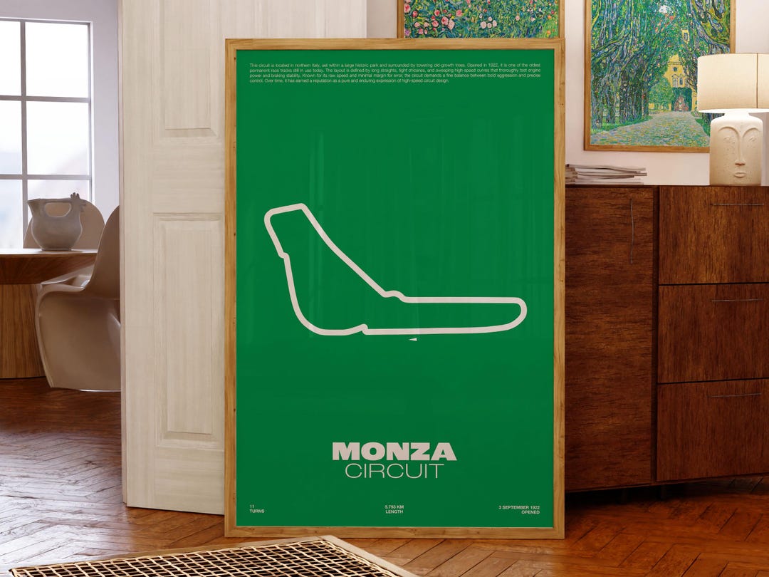 Monza Racing Track Poster, Circuit Layout Art Print, Racing Wall Decor ...