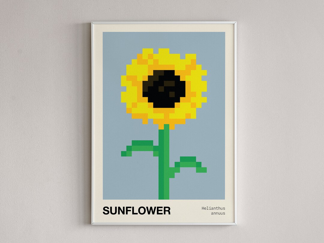 Sunflower Pixel Art, Flower Illustration, Botanical Wall Art, Abstract ...