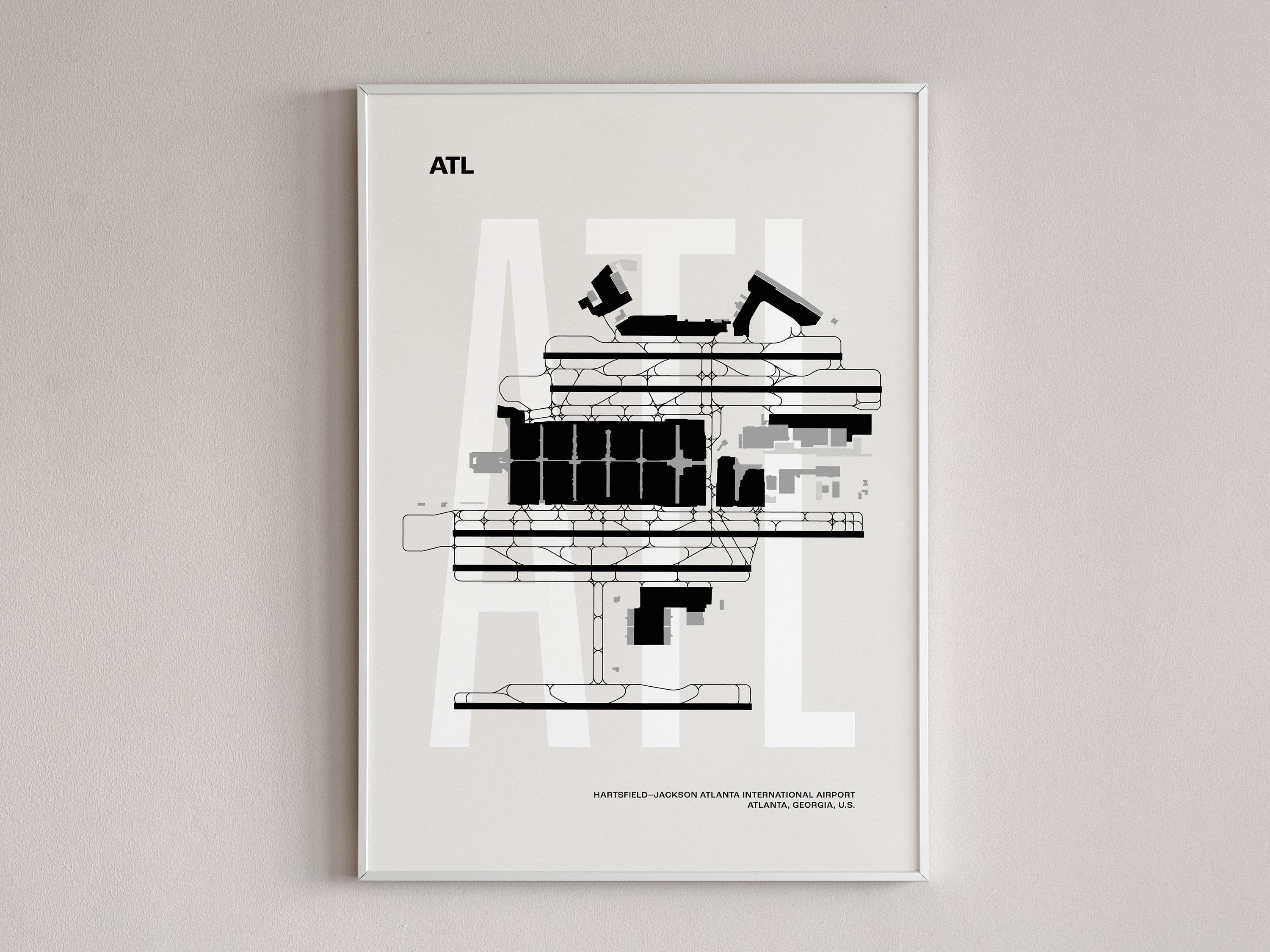 Atlanta Airport Map Art: Hartsfield Jackson Runway Blueprint (digital ...