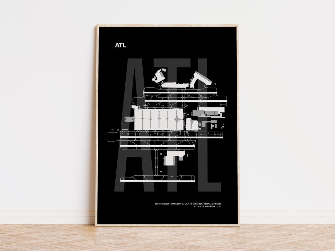 ATL Airport Map Print: Hartsfield-jackson Blueprint, Aviation Wall Art ...