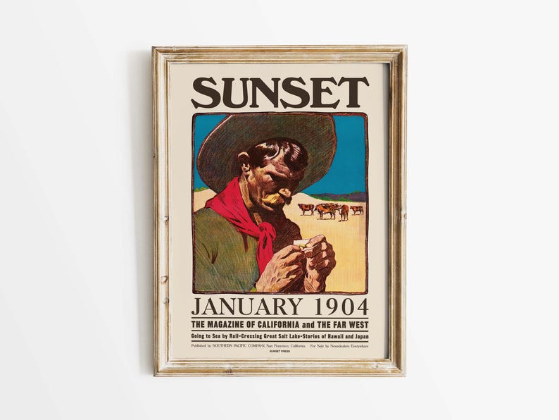 Vintage Cowboy Magazine Cover Print: Restored Western Railroad Art - Etsy