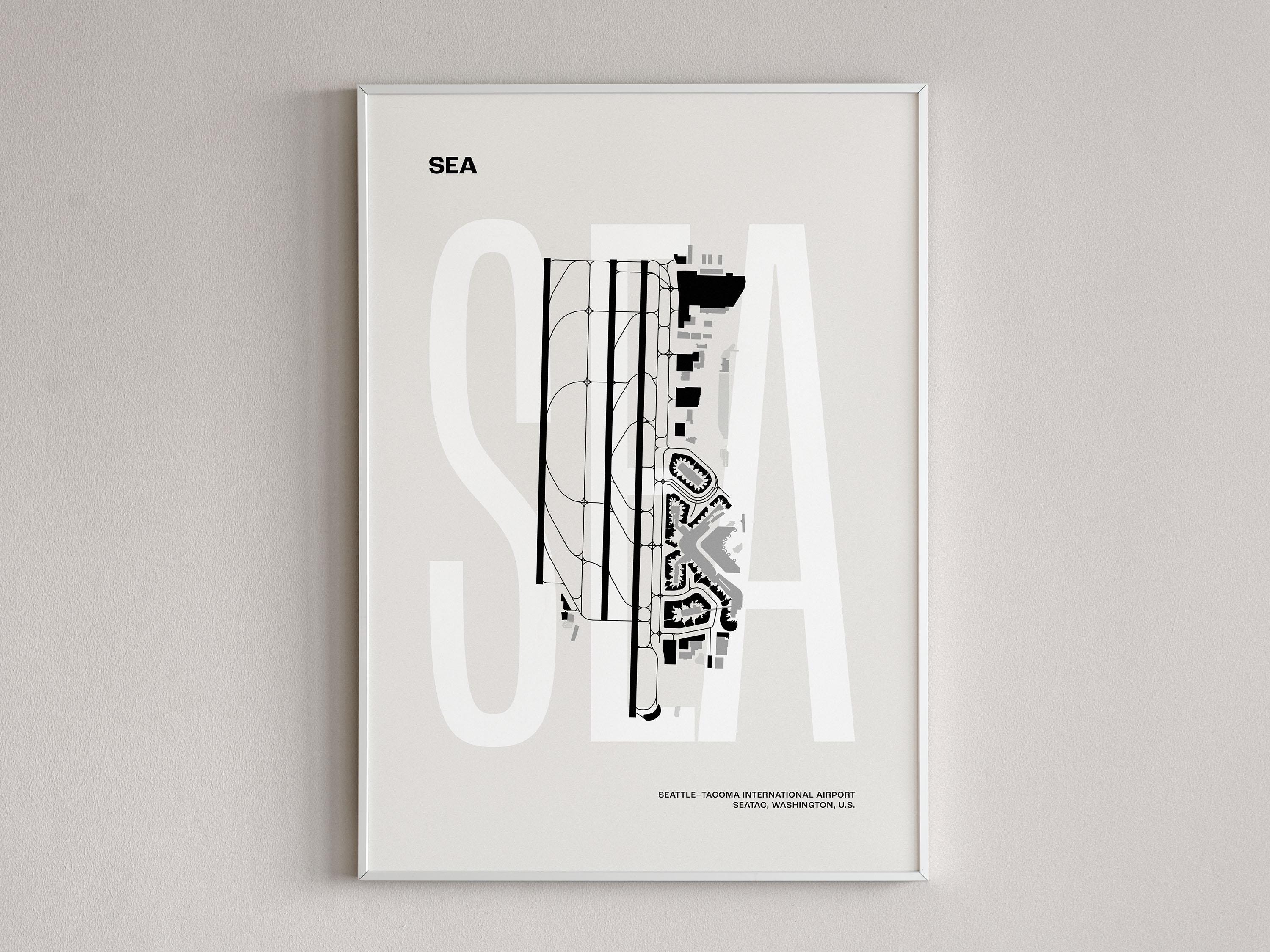 Seatac Airport Blueprint Art Print: Seattle Aviation Map (digital ...