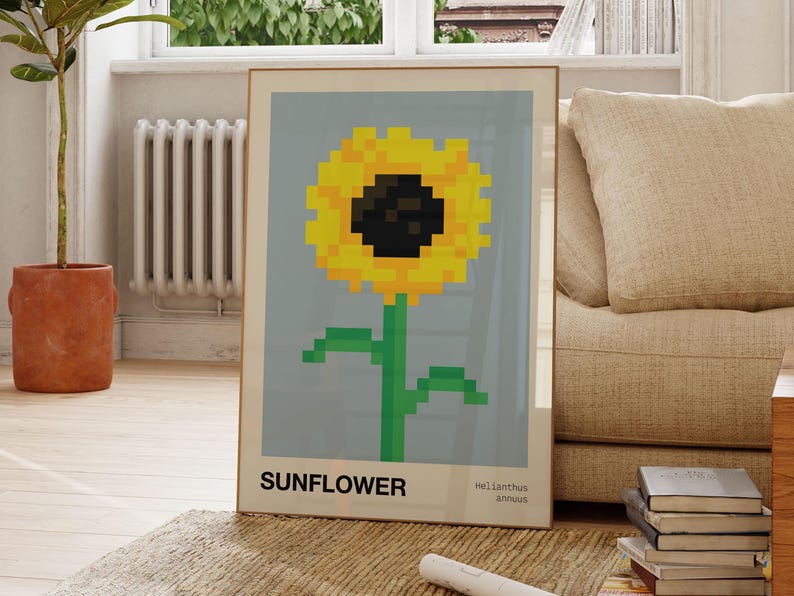 Pixel Sunflower Art Print: Retro 8-bit Flower Home Decor (digital ...