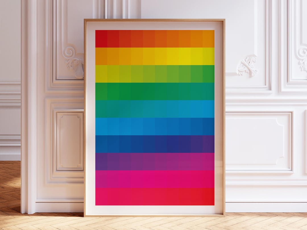 Rainbow Grid Art Print, Modern Color Spectrum, Geometric Pixel Design ...