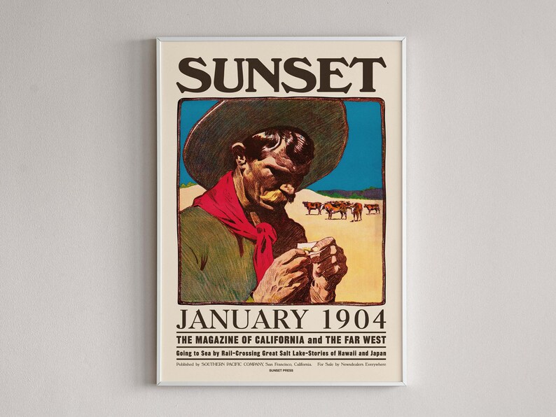 Vintage Cowboy Magazine Cover Print: Restored Western Railroad Art - Etsy