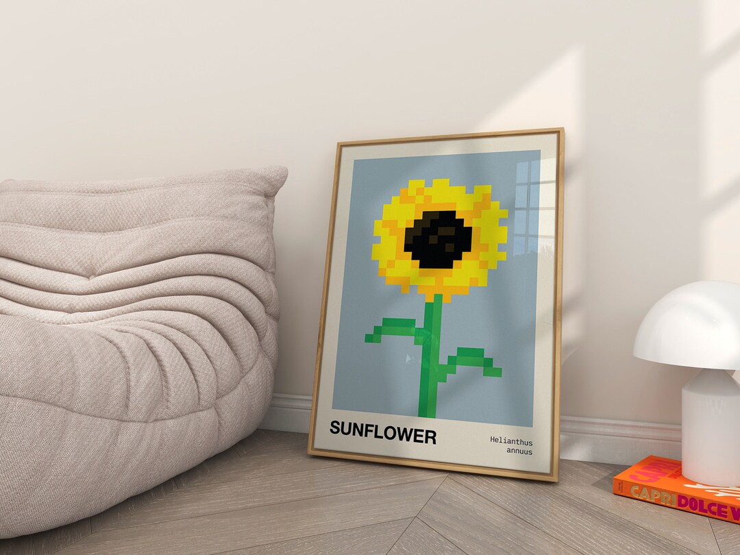Digital Download, Sunflower Pixel Art, Flower Illustration, Botanical Wall Art, Abstract ...